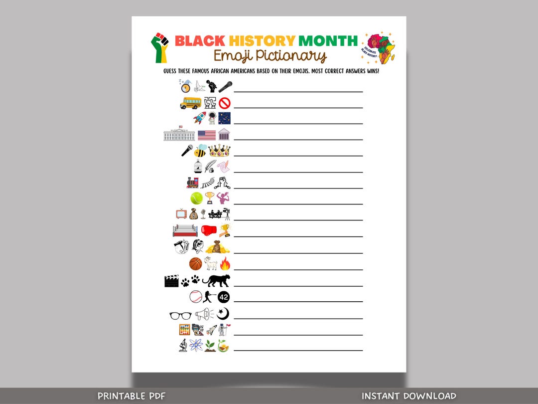 Black History Month Emoji Pictionary Game Printable, Historical African ...