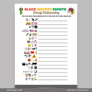 Black History Month Emoji Pictionary Game Printable, Historical African ...