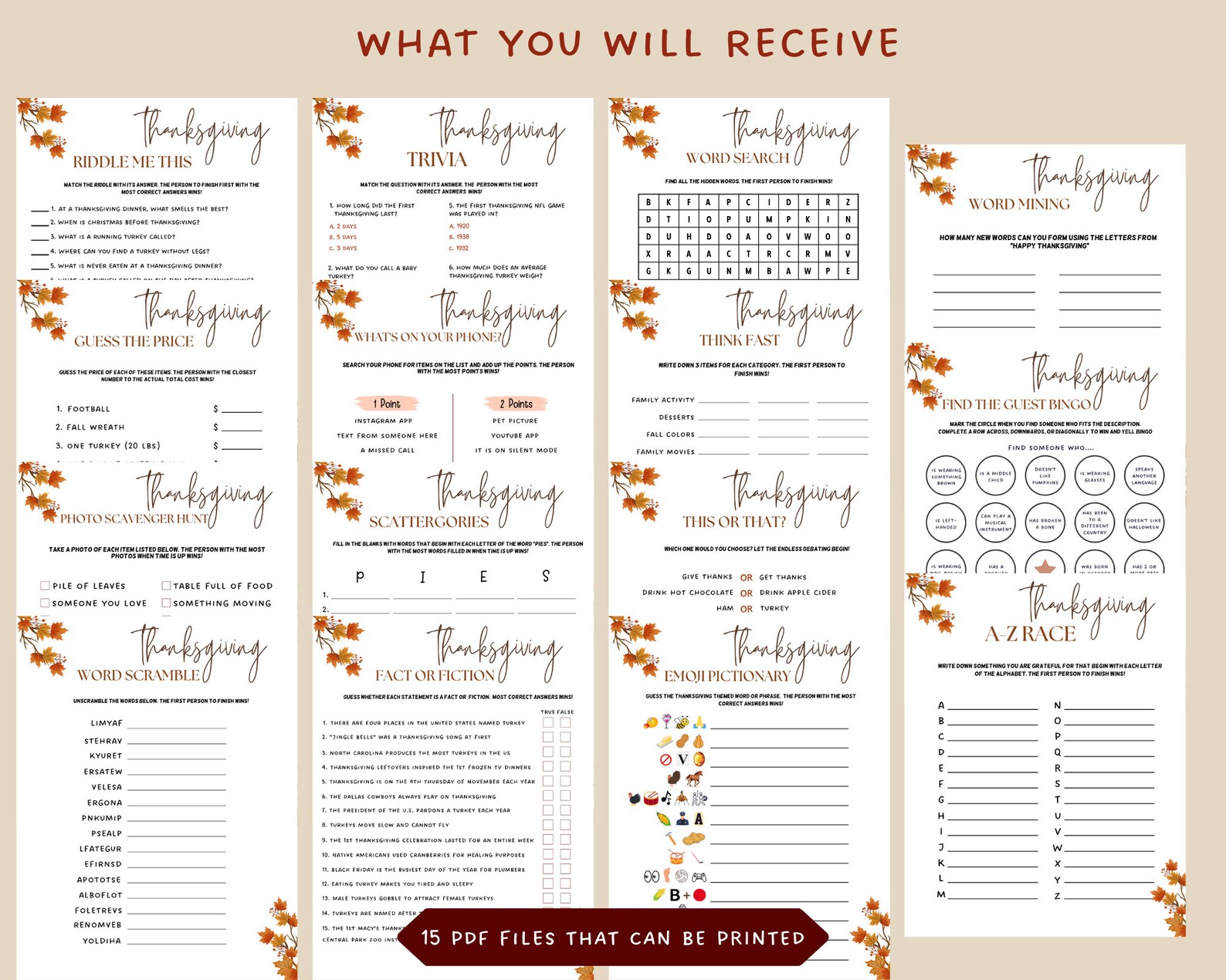 Thanksgiving Games Bundle Printable Fall Holiday Games - Etsy
