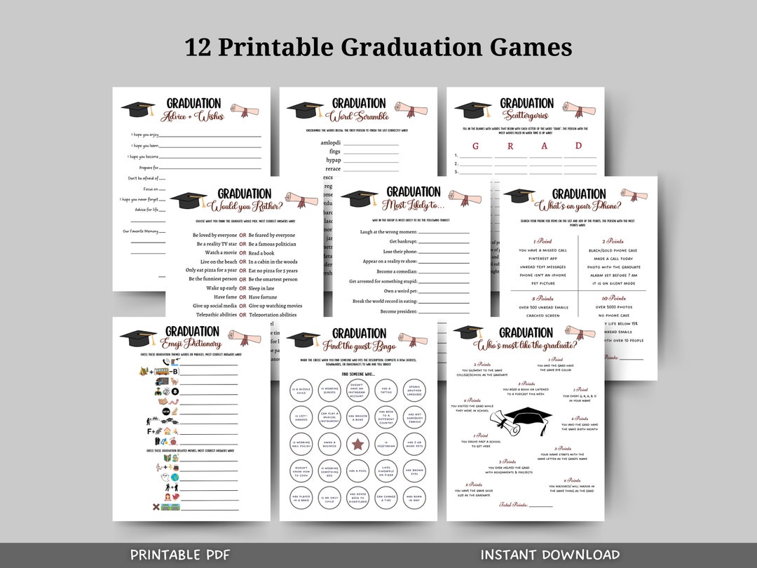 Graduation Party Games Bundle Printable, High School Senior Grad Party ...