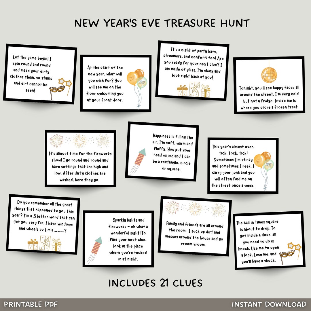 New Years Eve Scavenger Hunt Printable, New Year's Eve Treasure Hunt ...