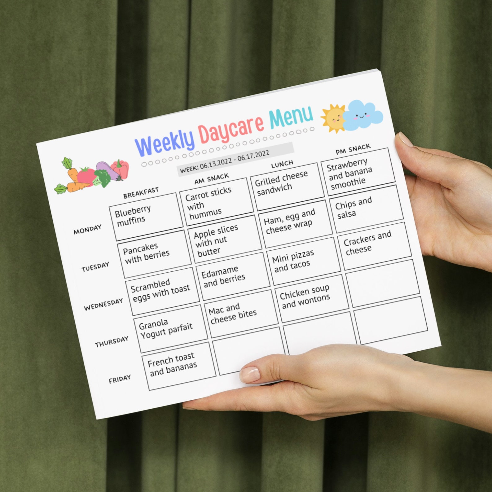 Daycare Weekly Menu Printable, Home Daycare Monthly Meal Planner ...