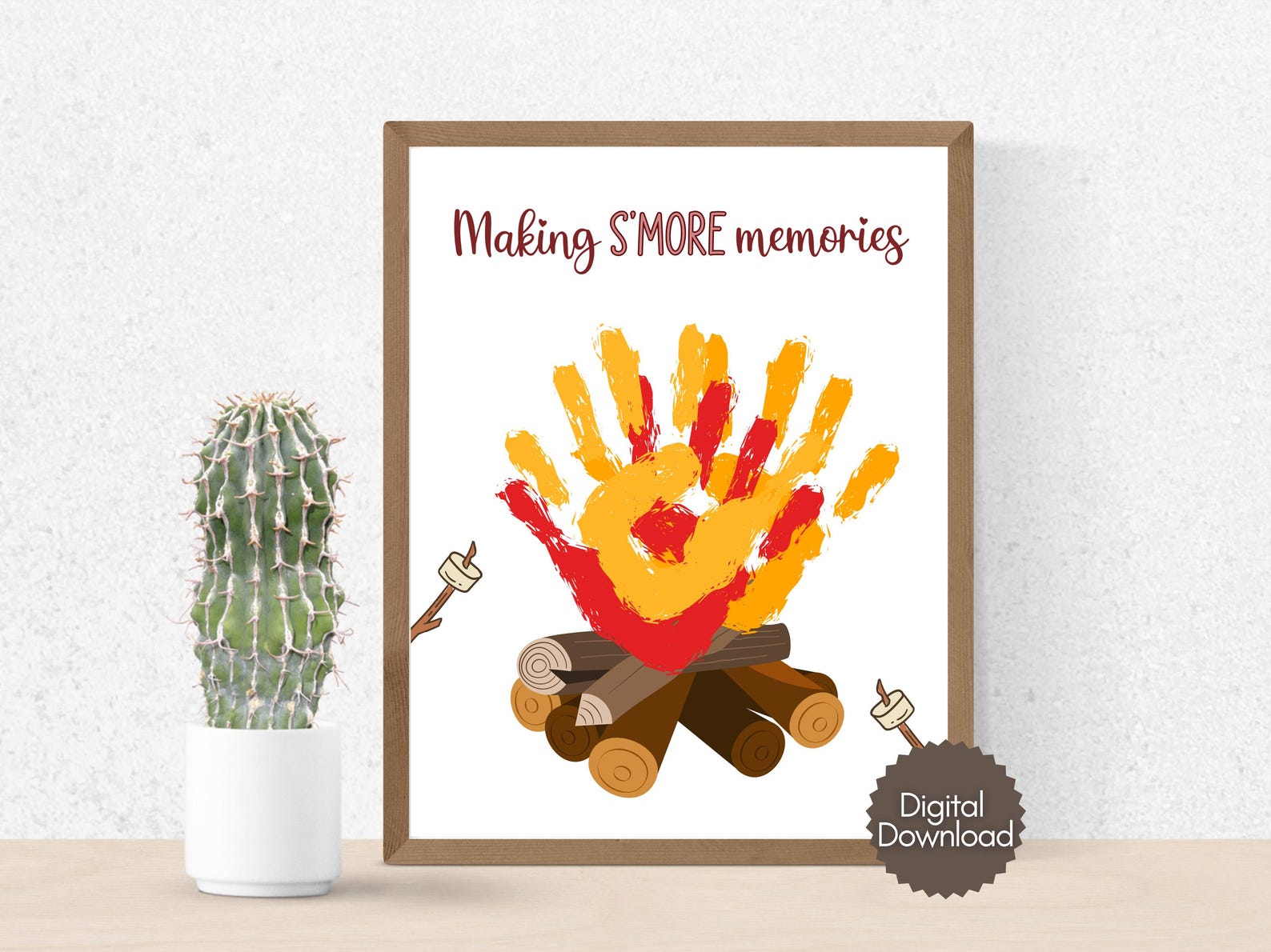 Summer Handprint Craft Printable, DIY Camp Fire Art Project Kids ...