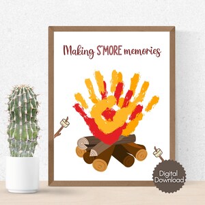 Summer Handprint Craft Printable, DIY Camp Fire Art Project Kids ...