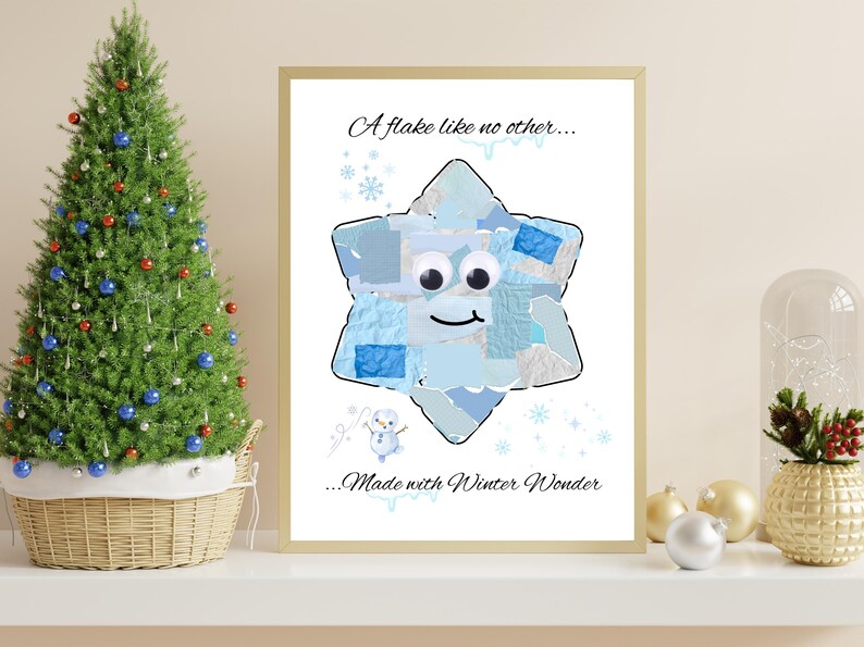 Snowflake Torn Paper Craft Printable for Kids, Winter Fine Motor Art ...