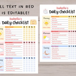Kids Daily School Checklist Schedule Printable Editable Chore - Etsy