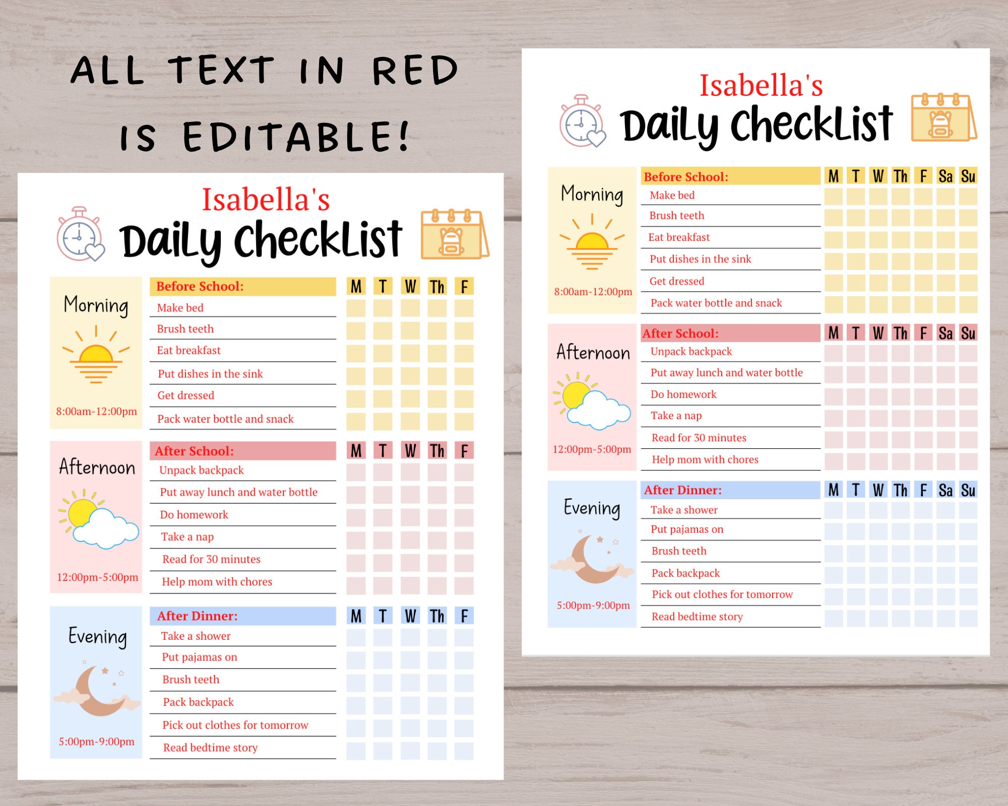 Kids Daily School Checklist Schedule Printable Editable Chore - Etsy ...