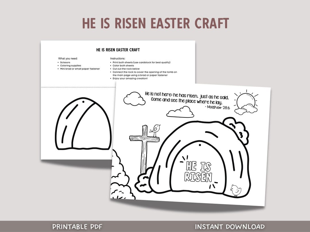 He is Risen Easter Coloring Craft Printable Christian Sunday School ...