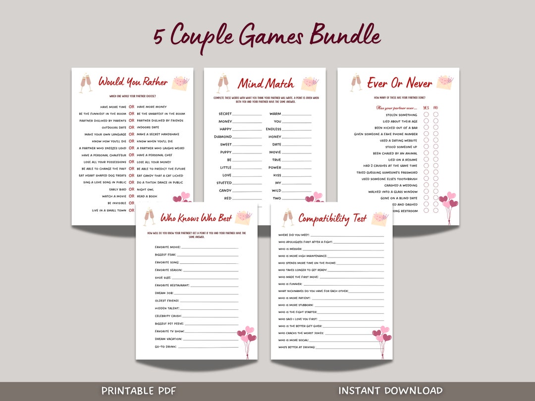 Couple Games Printable, Date Night Games, Marriage Anniversary Games ...