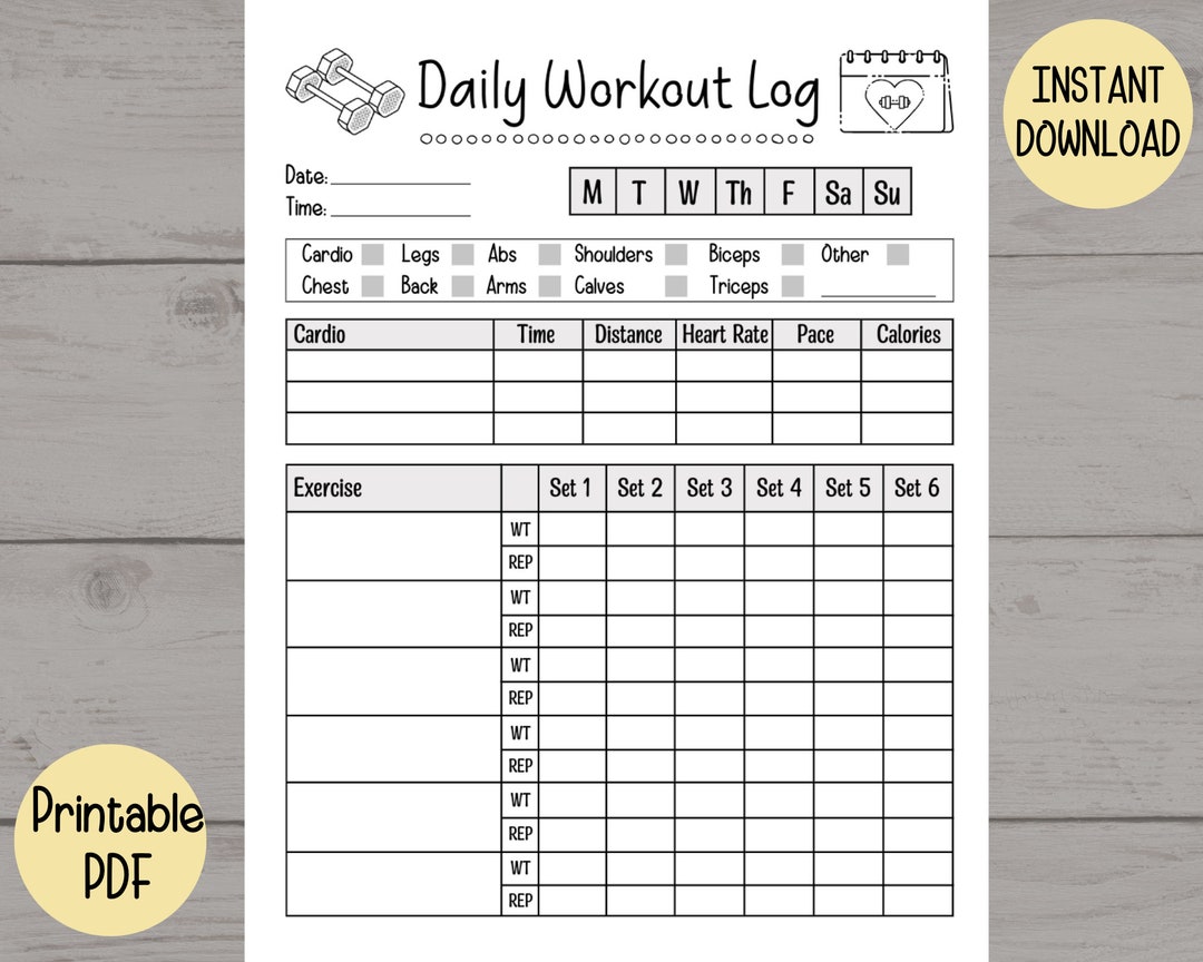 Daily Workout Log Printable Exercise Planner Fitness Planner - Etsy