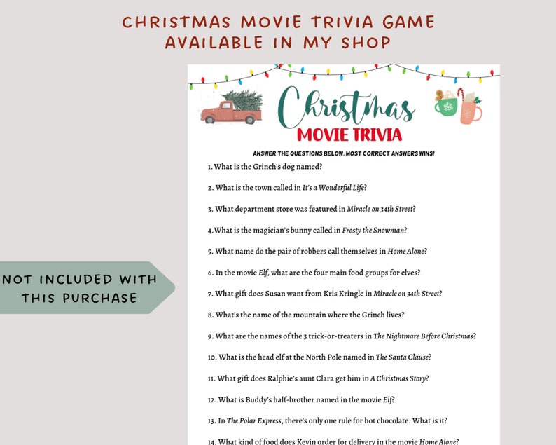 Christmas Trivia Game Printable Fun Holiday Party Game - Etsy