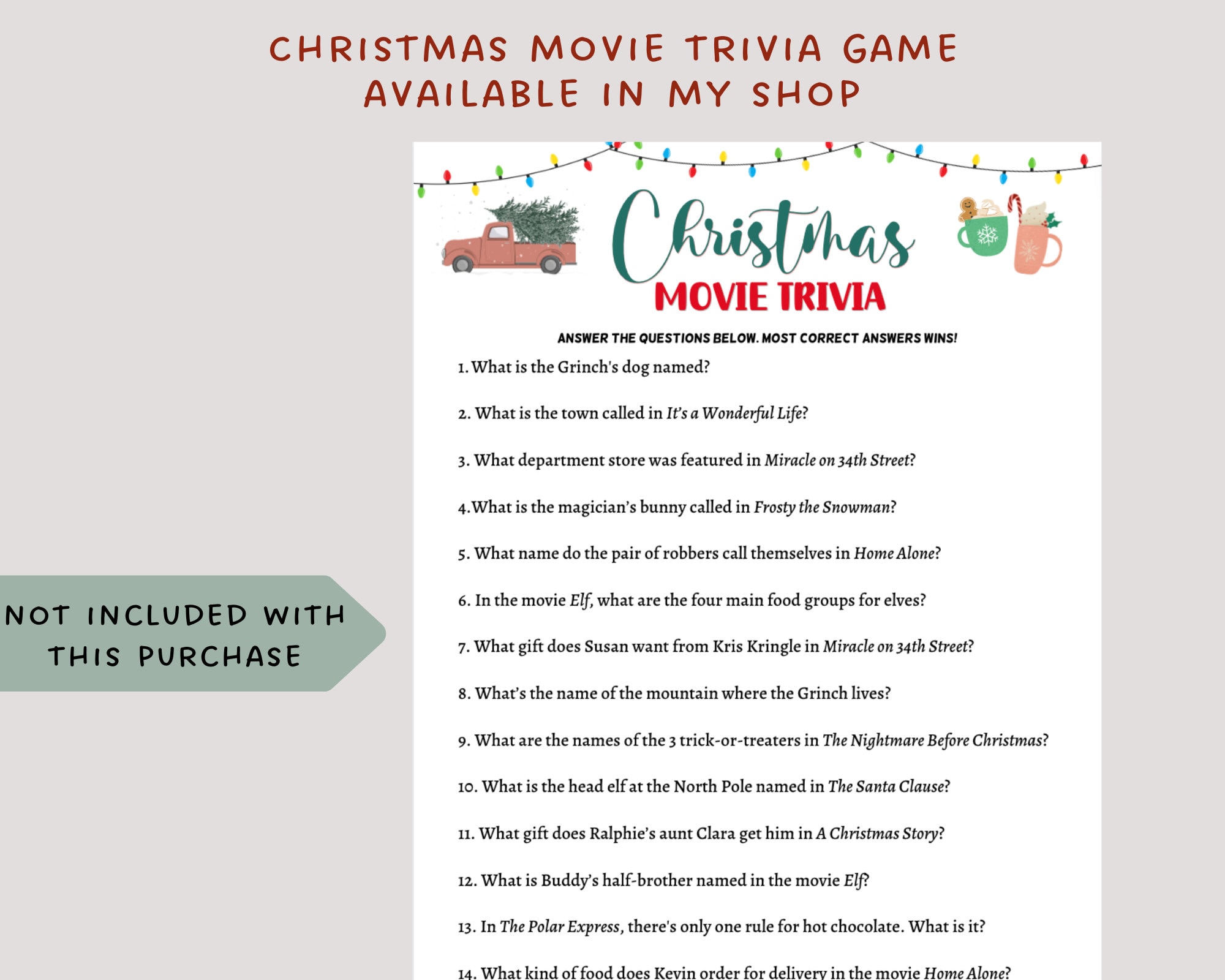 Christmas Trivia Game Printable Fun Holiday Party Game - Etsy