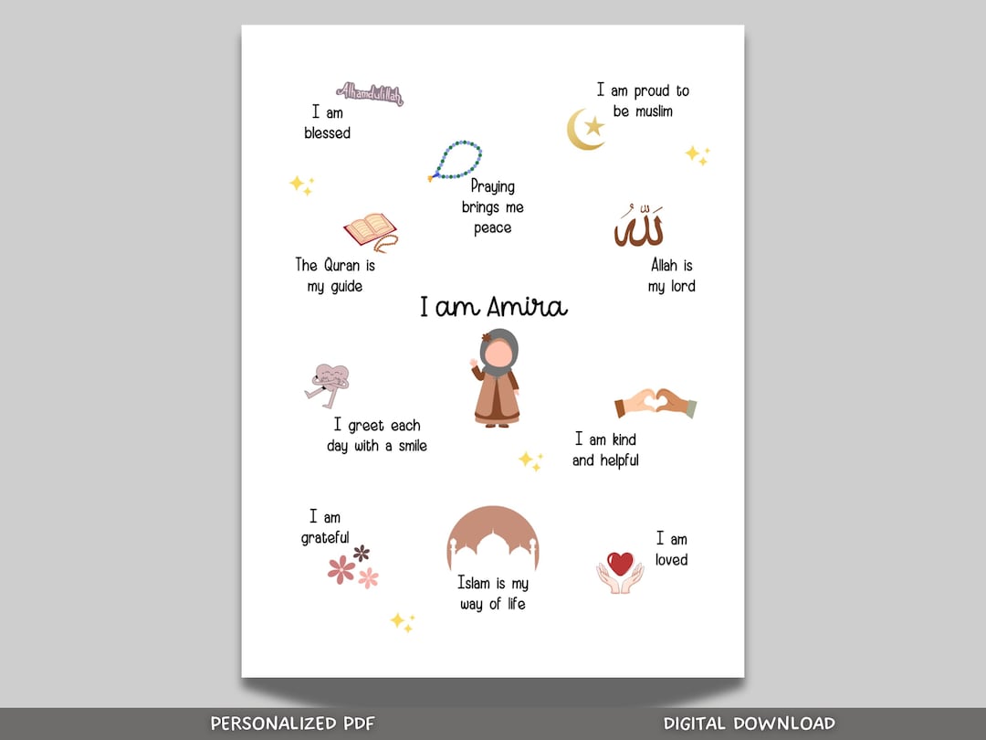 Personalized Islamic Affirmations for Kids, Printable Wall Art, Muslim ...