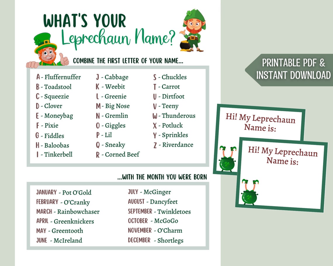 What's Your Leprechaun Name Game Printable St. - Etsy