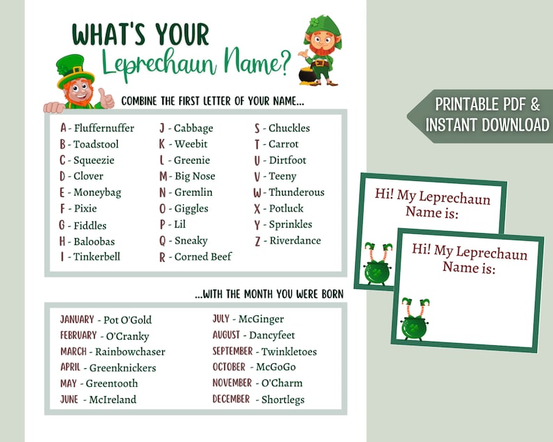 What's Your Leprechaun Name Game Printable St. - Etsy
