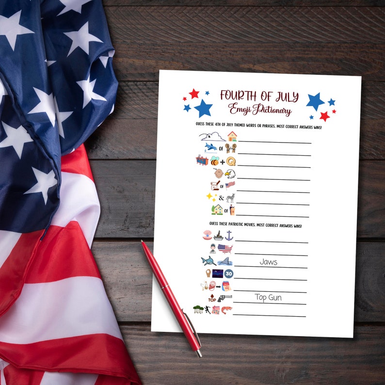 July 4th Emoji Pictionary Game Printable, Independence Day Party ...