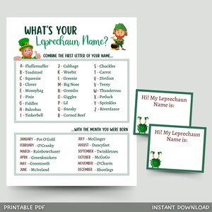 What's Your Leprechaun Name Game Printable, St. Patrick's Day Party ...