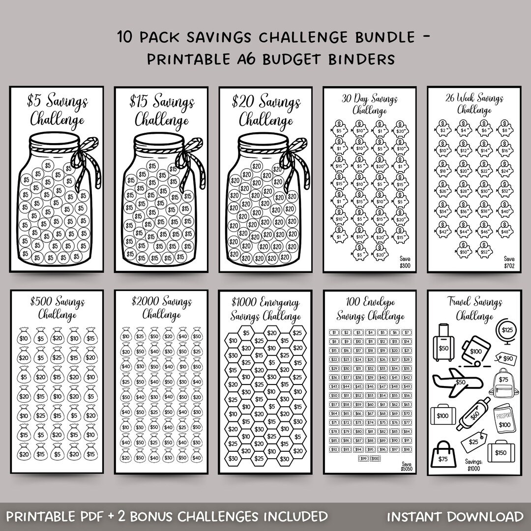 Savings Challenge Bundle Printable, Minimalist Cash Envelope Mini ...