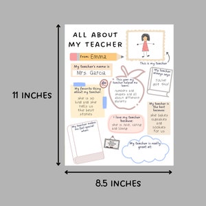 All About My Teacher Printable, Teacher Appreciation Week, Thank You ...