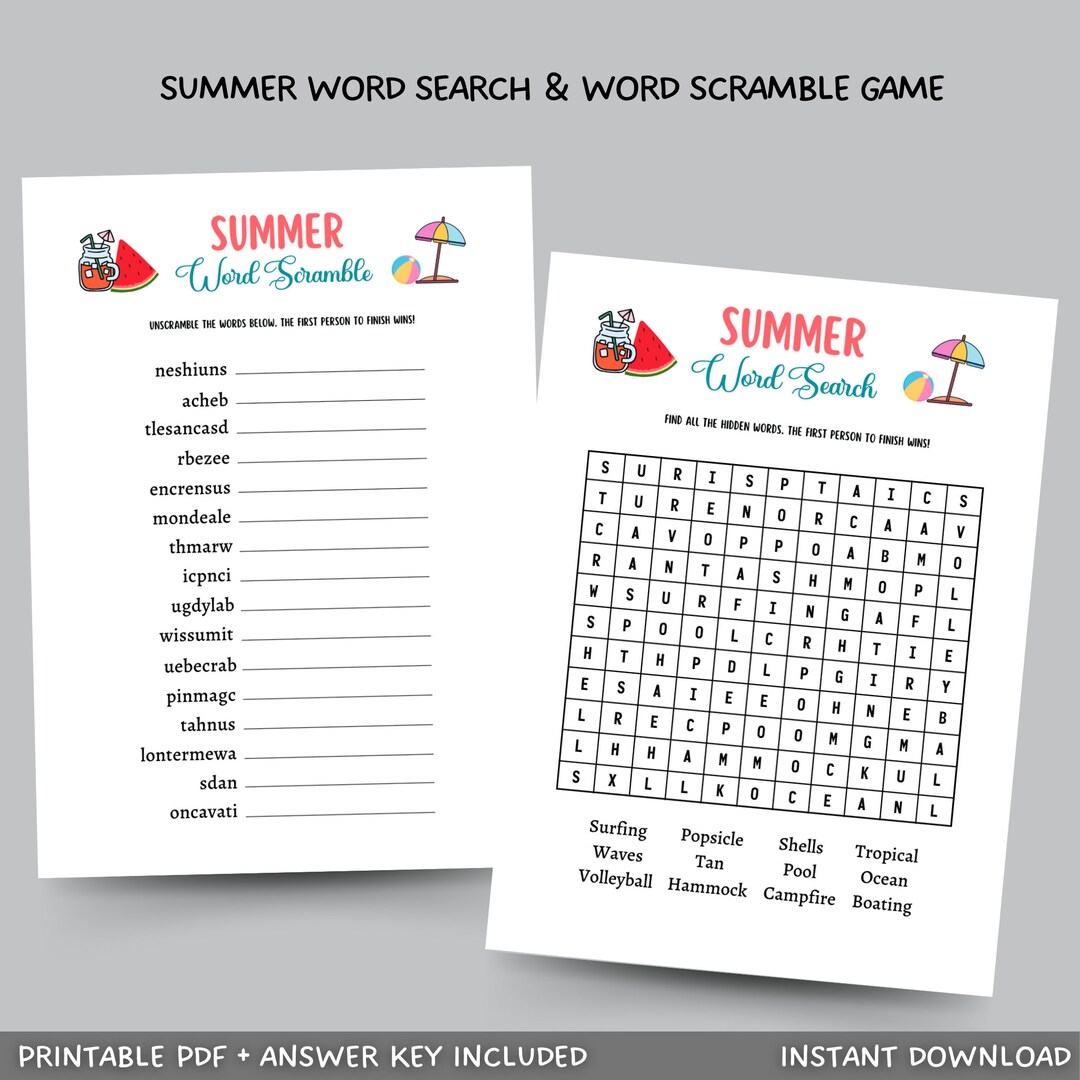 Buy Summer Word Search Game Printable, Pool Party Games, Summer Camp ...