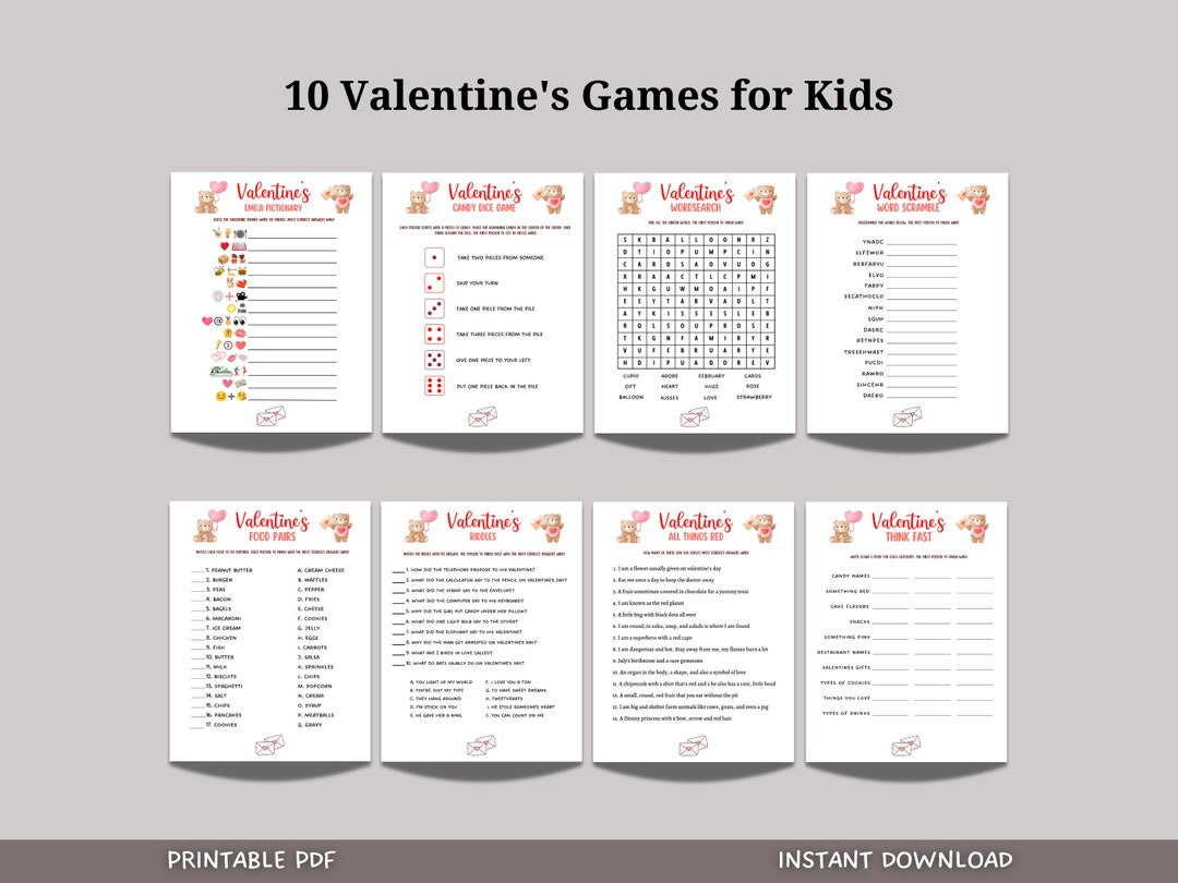 Valentine's Day Game Bundle for Kids Printable, Valentines Kid Games ...