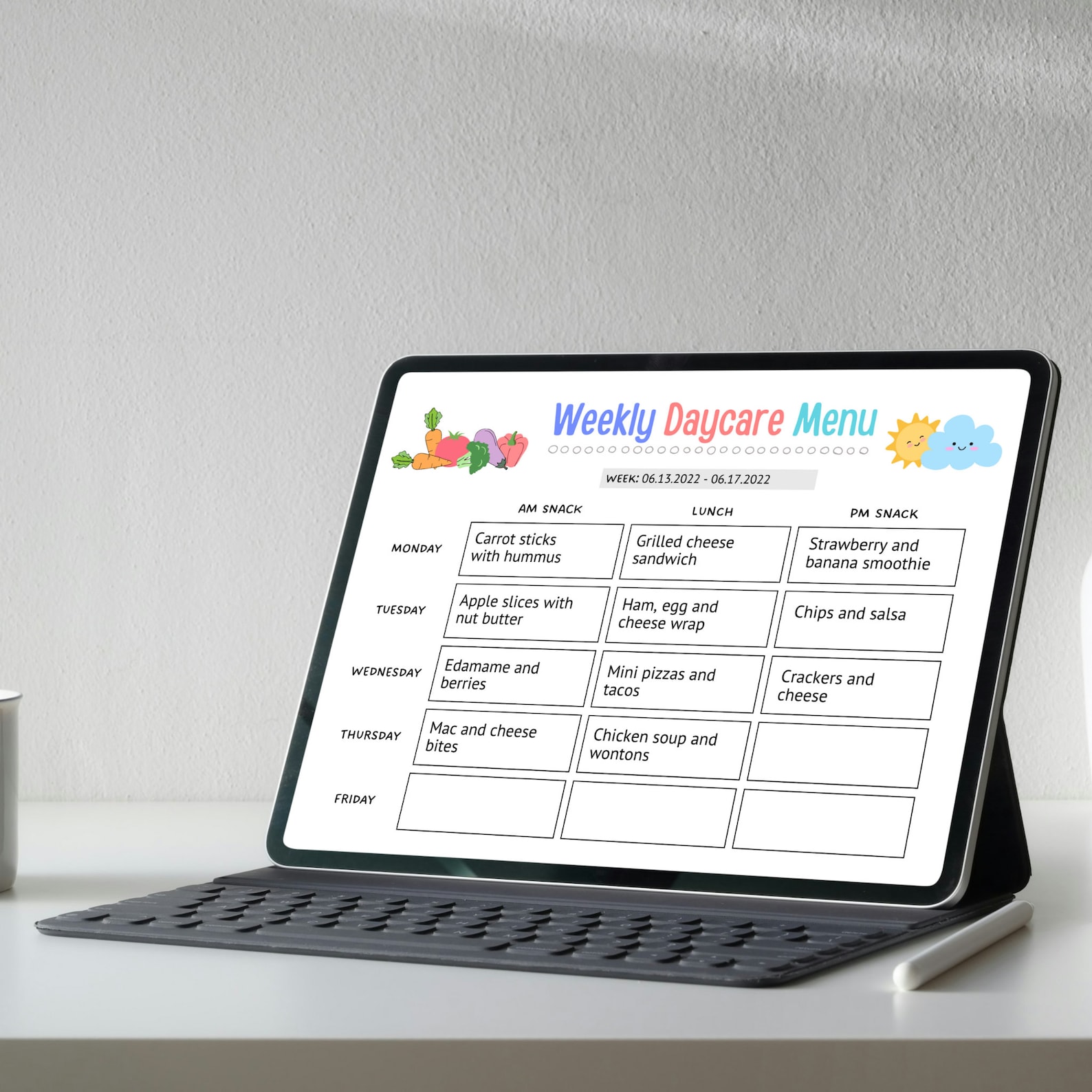 Daycare Weekly Menu Printable, Home Daycare Monthly Meal Planner ...