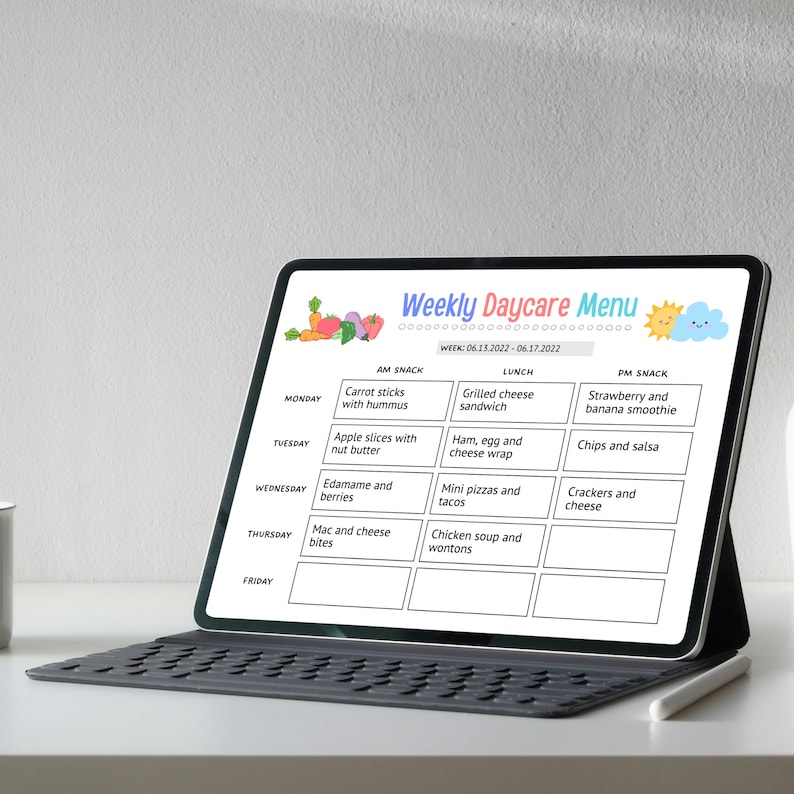 Daycare Weekly Menu Printable, Home Daycare Monthly Meal Planner ...