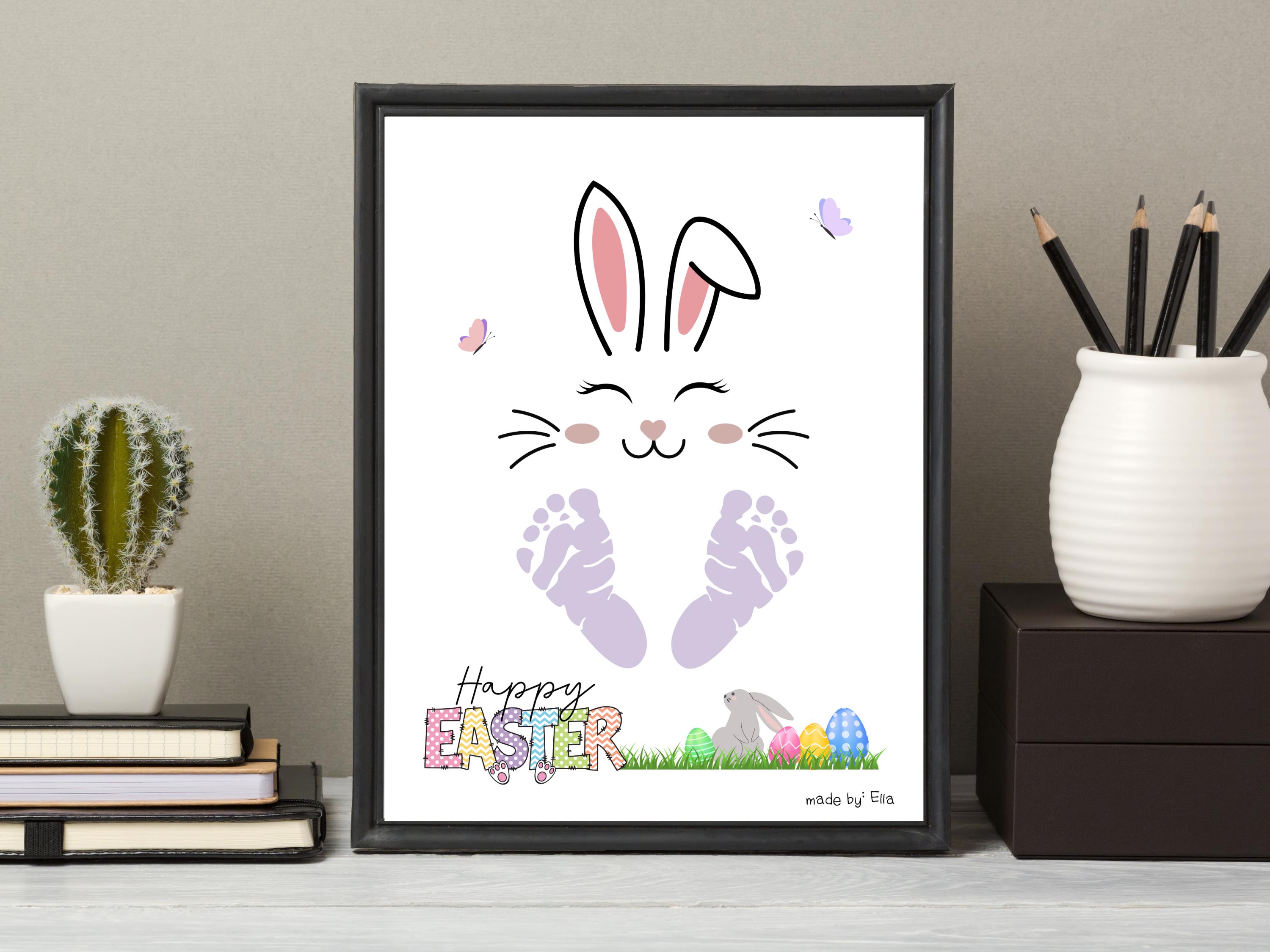 Happy Easter Bunny Footprint Craft for Kids Printable, DIY Handprint ...