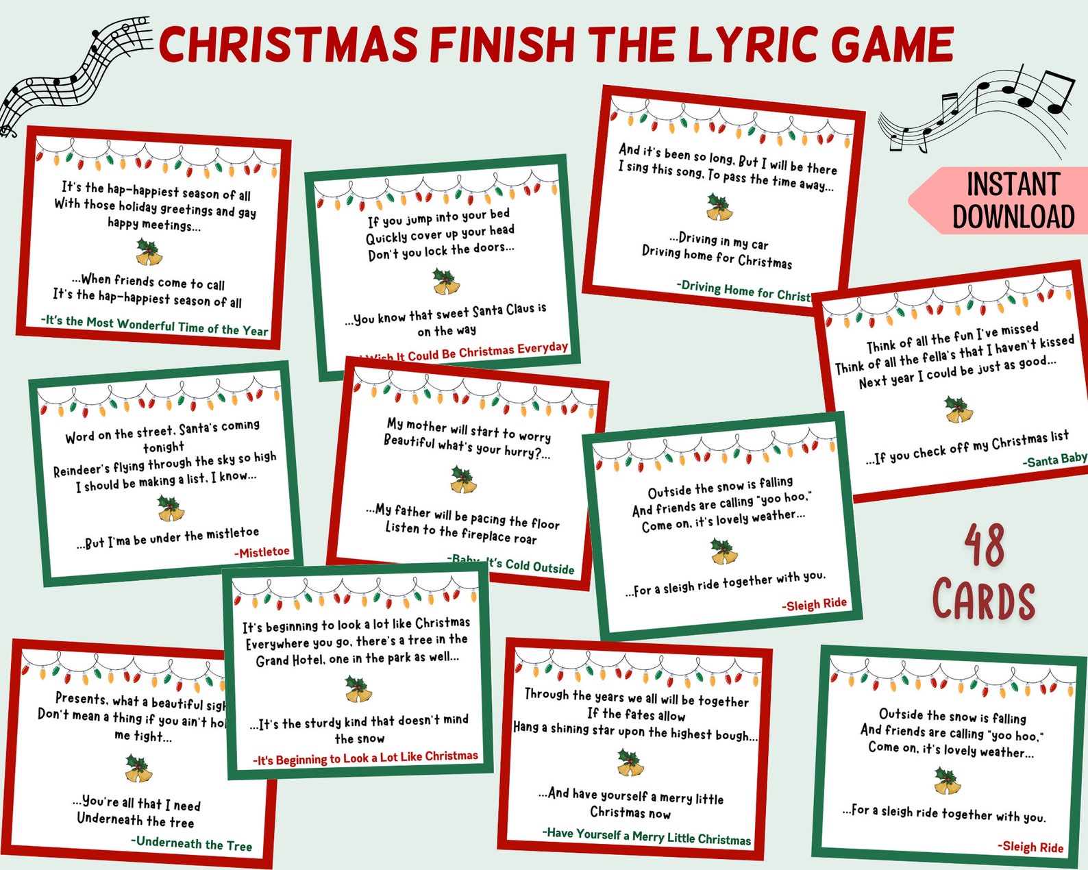 Christmas Finish the Lyric Game Printable Christmas Carol - Etsy