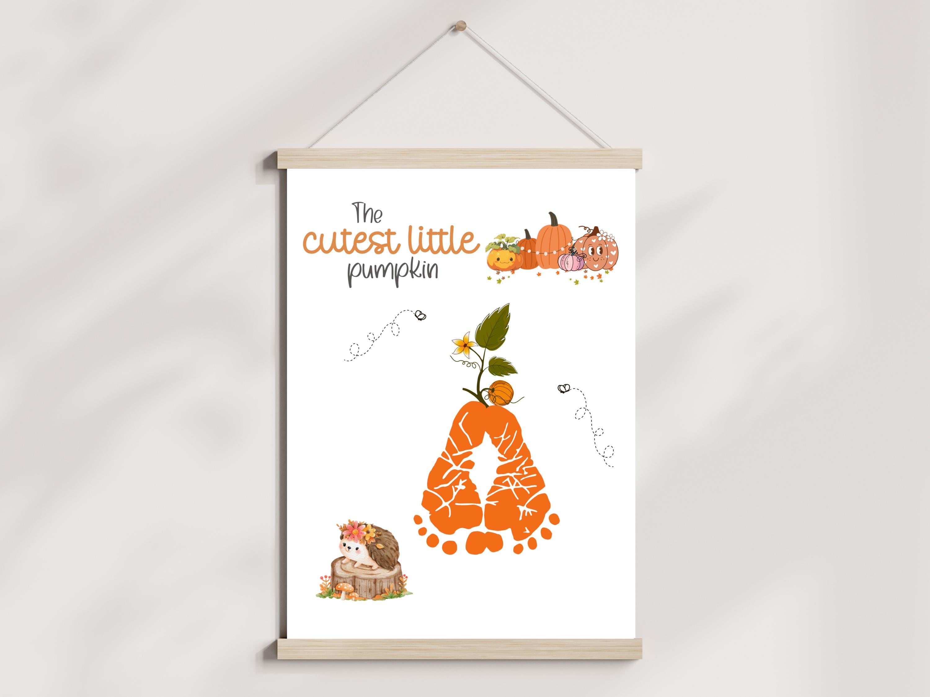 Pumpkin Footprint Craft Printable, Fall Autumn Activity DIY Wall Art ...