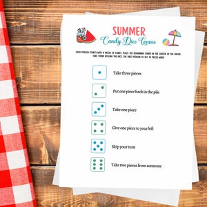 Summer Candy Dice Game Printable Pool Party Games Summer - Etsy