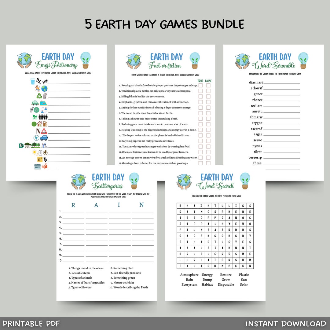 Earth Day Games Bundle Printable, Environmental Activities Adults ...