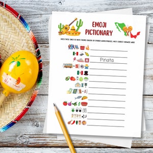 Cinco De Mayo Emoji Pictionary Game Printable, Fun Mexican Party Game ...
