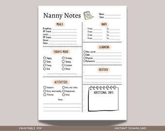 Nanny Notes Printable Daily Log - Etsy