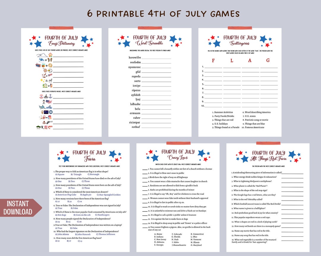 4th of July Party Games Printable Independence Day Patriotic - Etsy