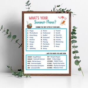 What’s Your Summer Name Game Printable, Pool Party Games, Summer Camp ...