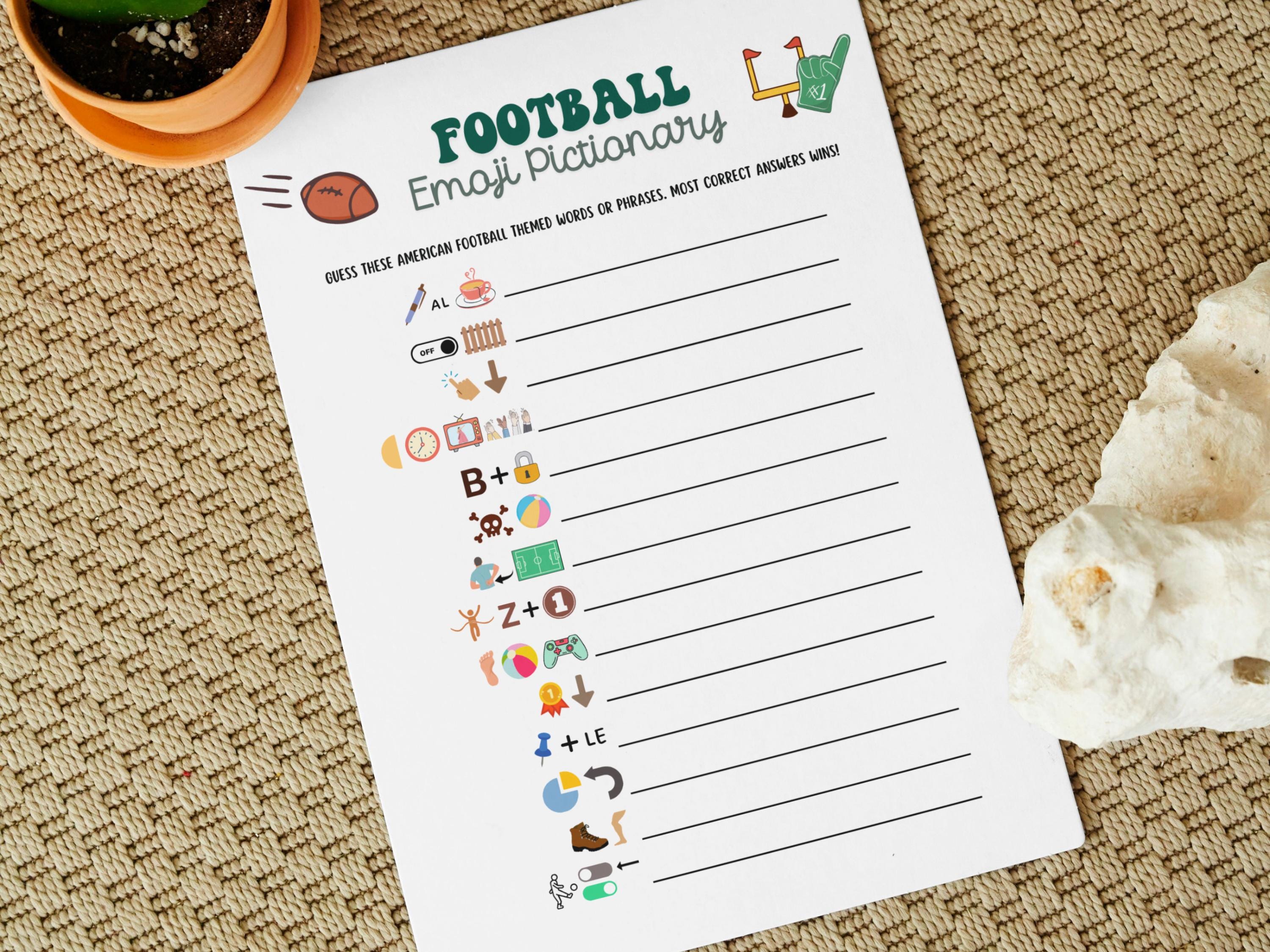 Football Emoji Pictionary Game Printable, Party Game Tailgate Activity ...