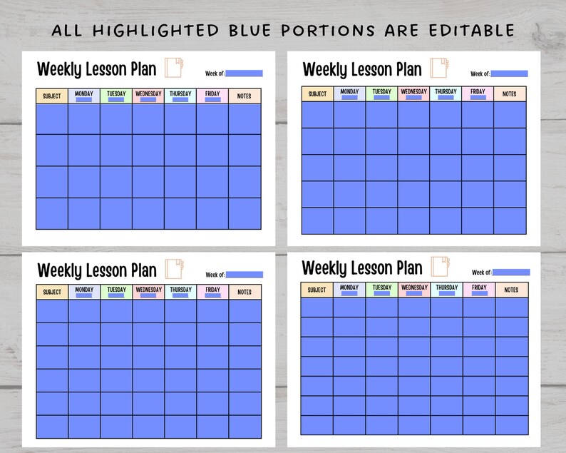 Weekly Lesson Plan Printable Editable Weekly School Schedule - Etsy