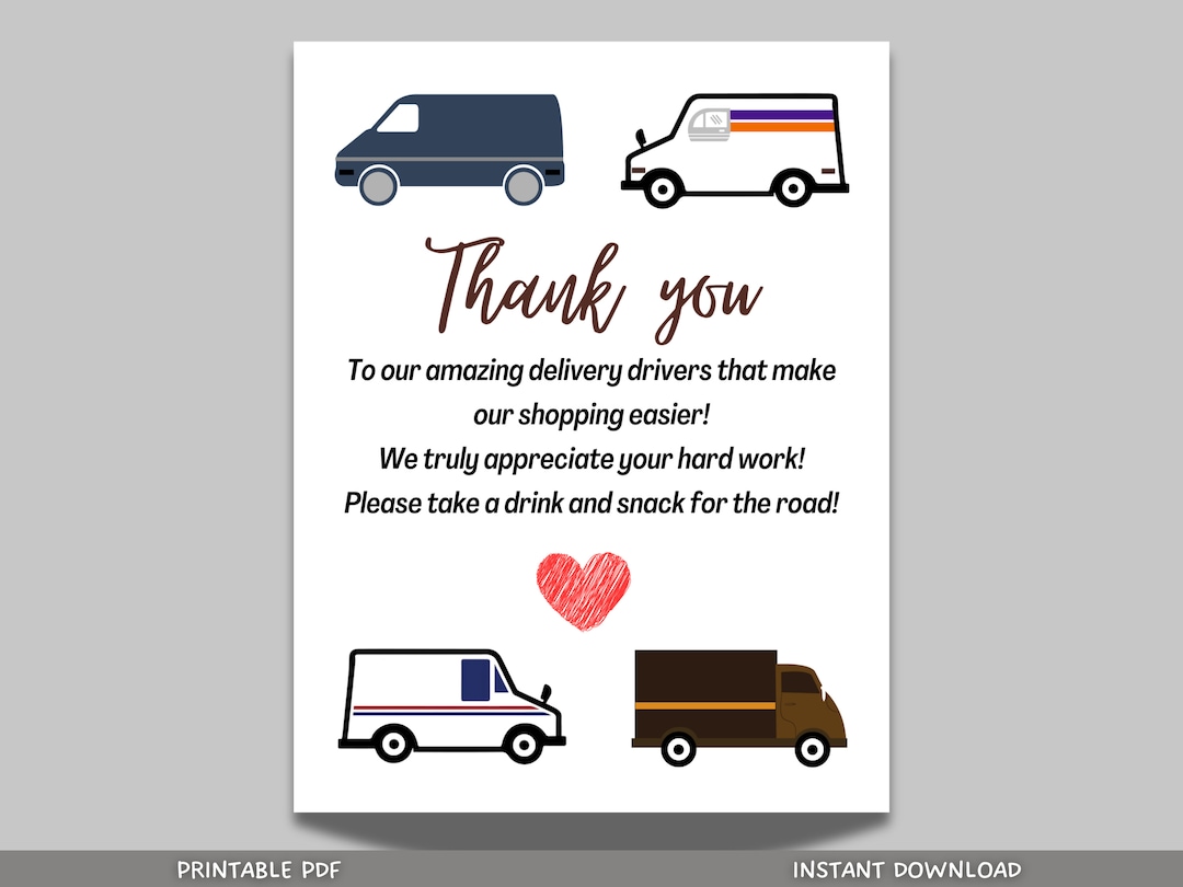 Delivery Driver Appreciation Sign, Thank You Sign, Snack & Drink Sign ...