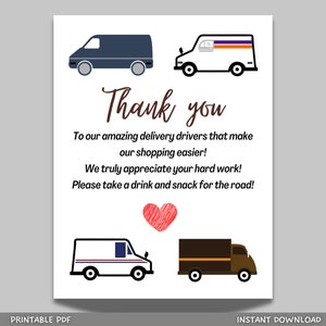 Delivery Driver Appreciation Sign, Thank You Sign, Snack & Drink Sign ...