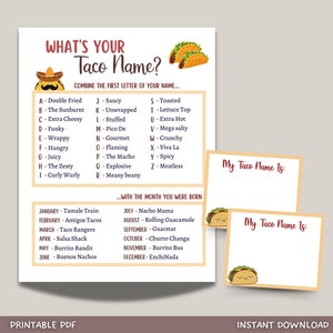 What's Your Taco Name Printable, Cinco De Mayo Party Game, Mexican ...
