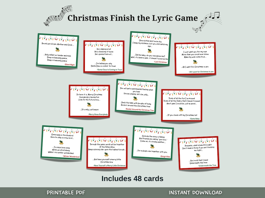 Christmas Finish the Lyric Game Printable, Christmas Carol Finish the ...