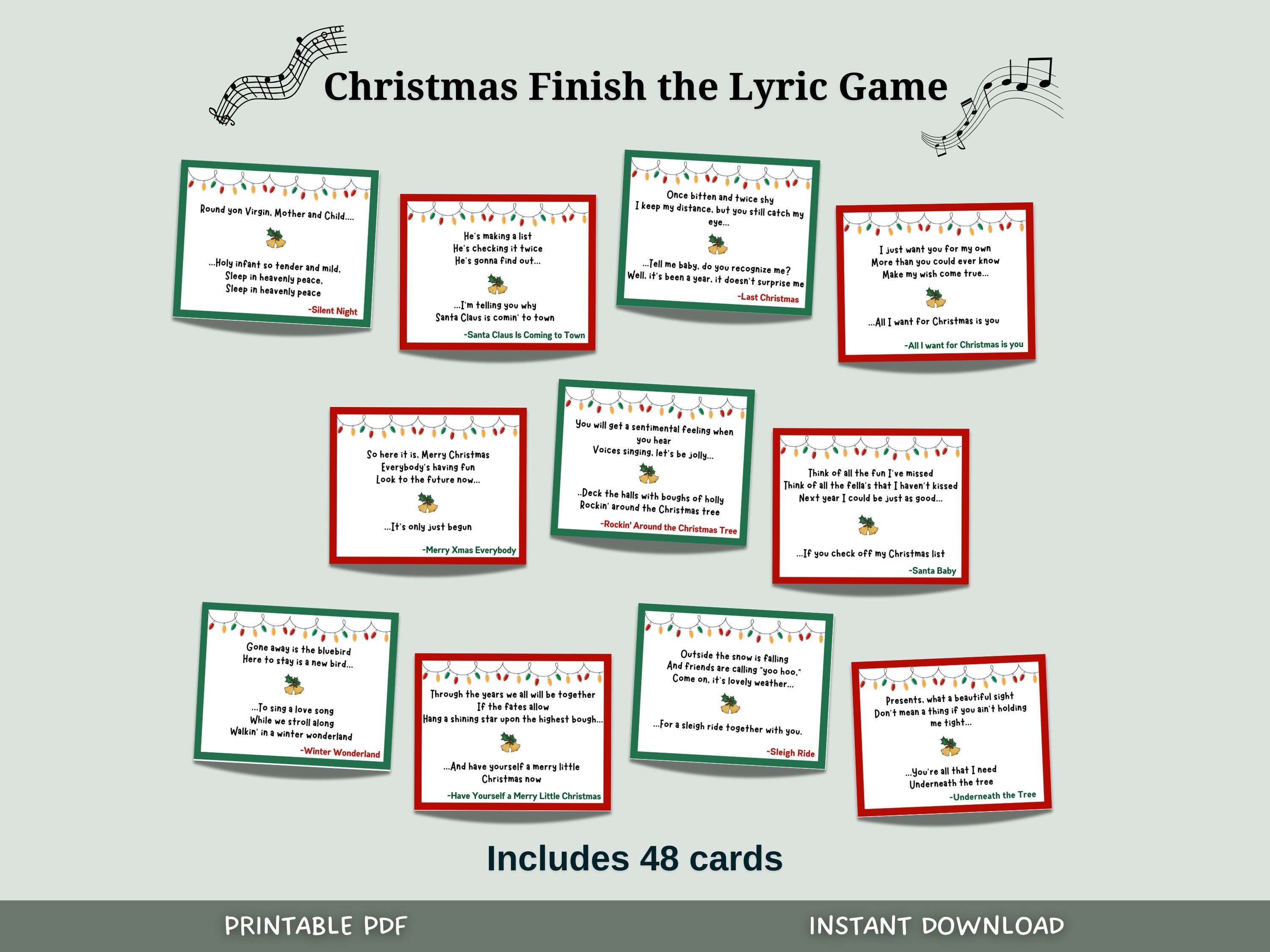 Christmas Finish the Lyric Game Printable, Christmas Carol Finish the ...