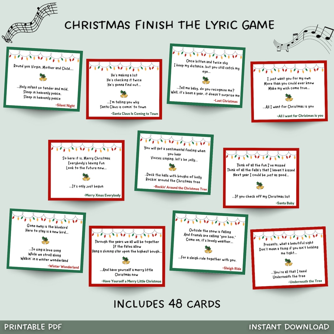 Christmas Finish the Lyric Game Printable, Christmas Carol Finish the ...