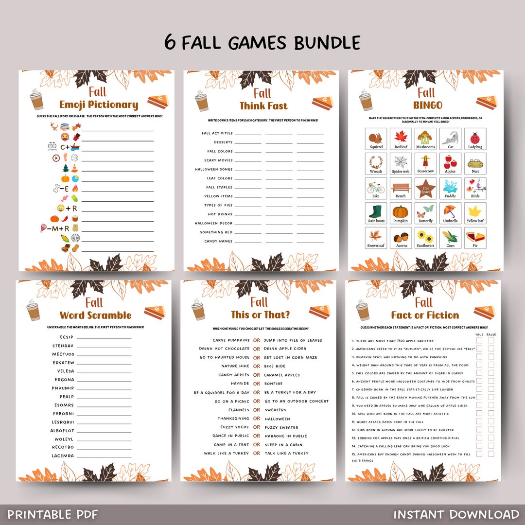 Fall Games Bundle Printable Fall Time Family Activities Fall - Etsy