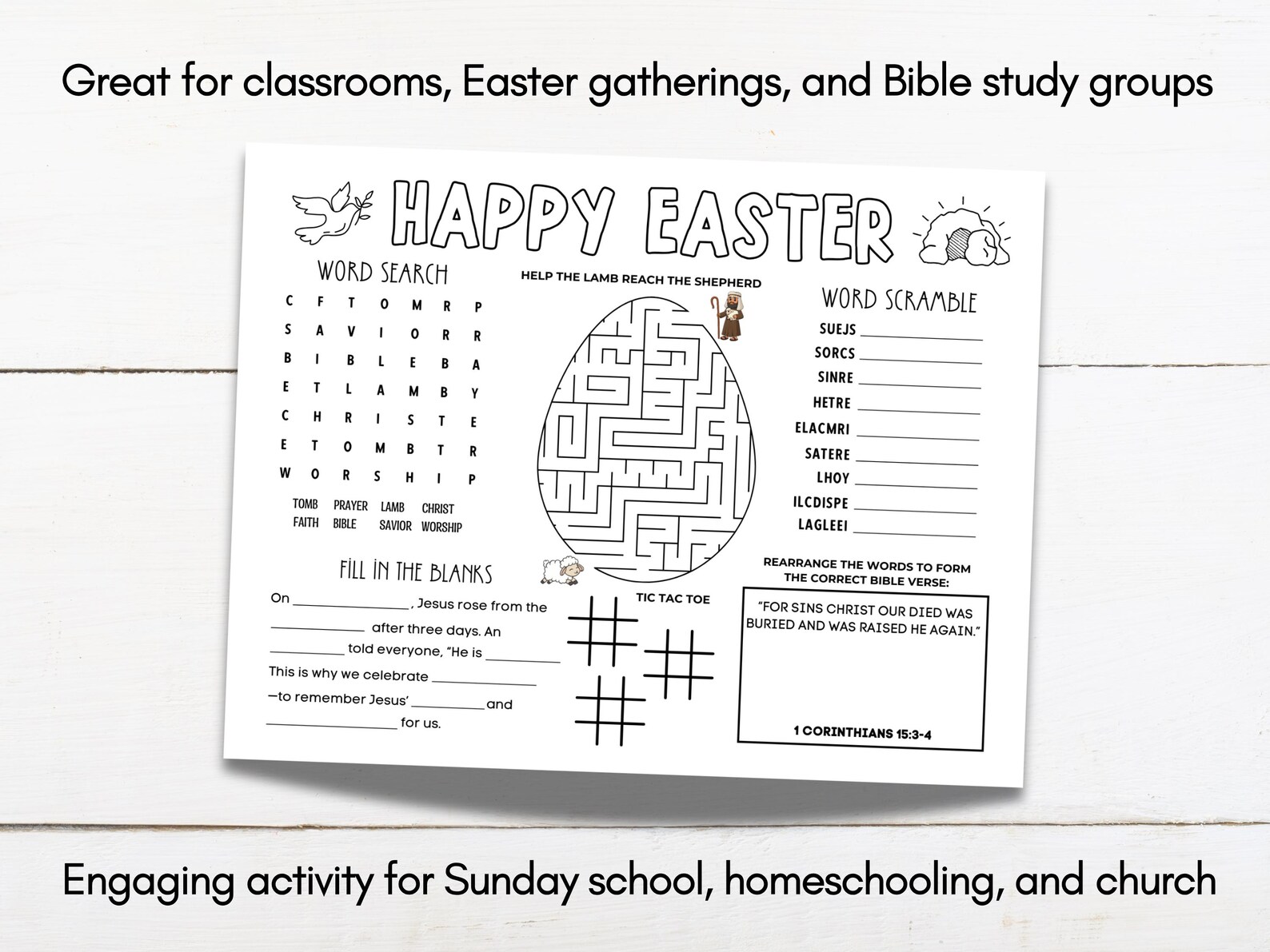Easter Placemat Activity Printable Sheet Christian Bible Coloring for ...