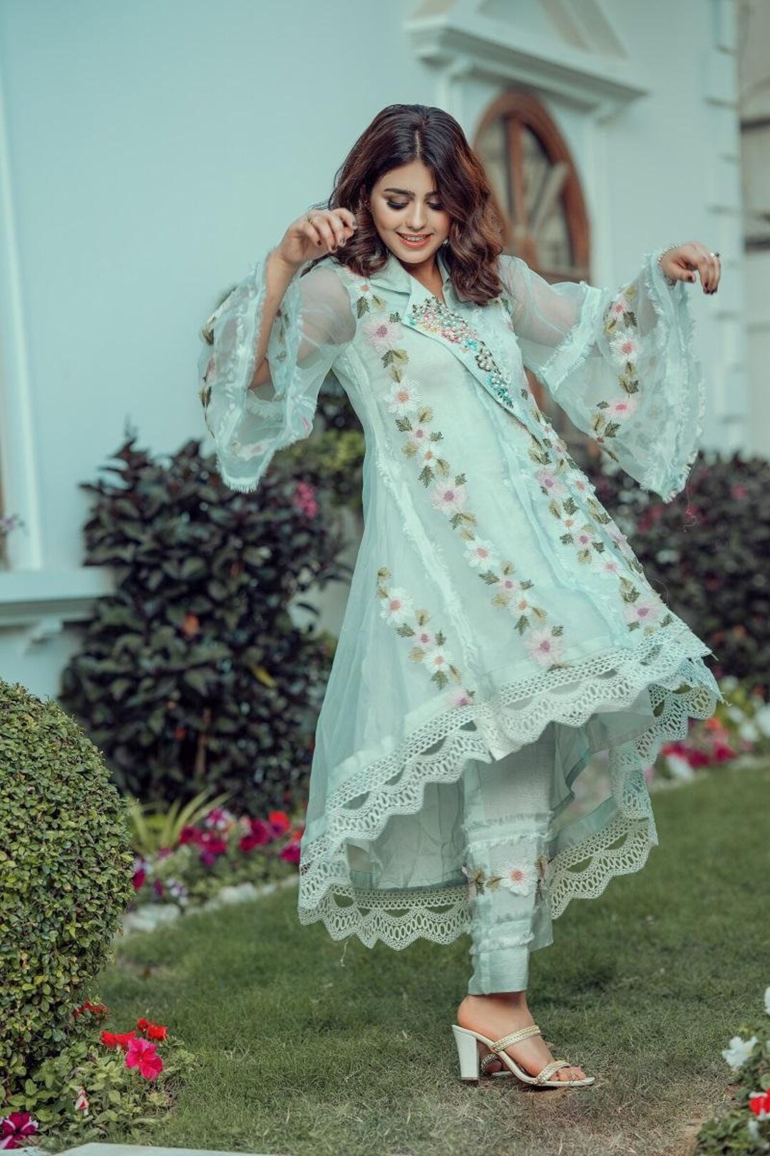 3 Pc Ready to Wear PEPLUM Dress Pearls Work Resham Work 3D - Etsy