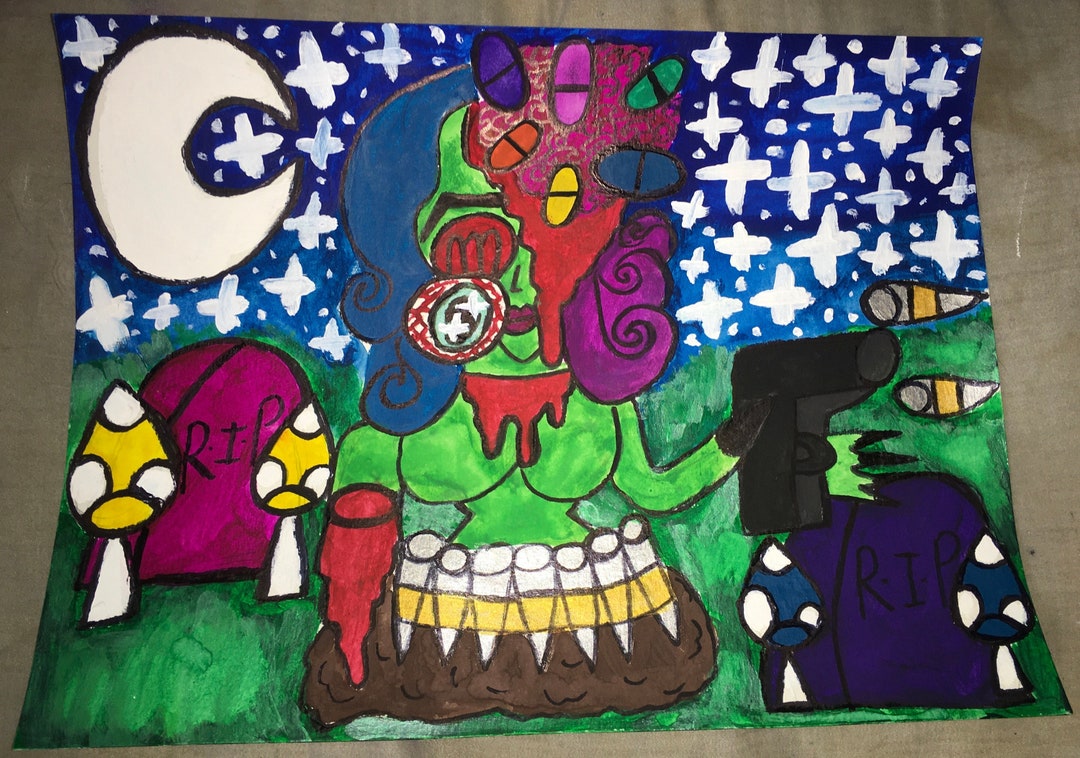 Psychedelic Zombie Lady Trippy Mushroom Cemetery Graveyard Halloween ...