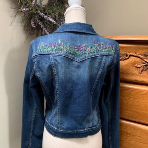 Denim Jacket - Lavender Field - Women's L - Hand-embroidered - Etsy