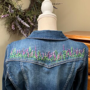 Denim Jacket - Lavender Field - Women's L - Hand-embroidered - Etsy